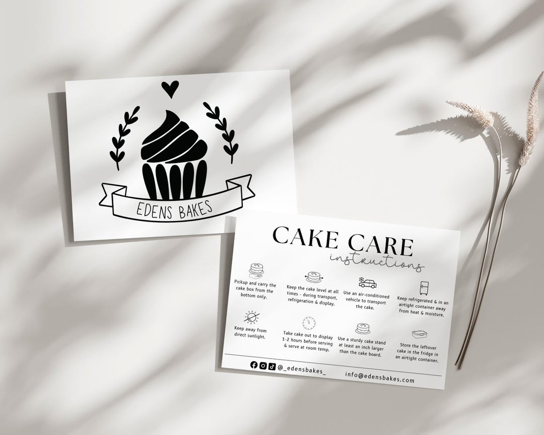 Cake Care Card, Safety & Info Card for Bakers and Cake Makers - Printed ...