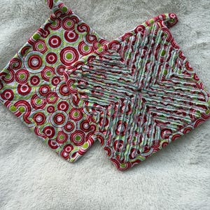 Set of Chenille Pot Holders, 2 Chenille Hot Pads, Red & Lime Green, W ...