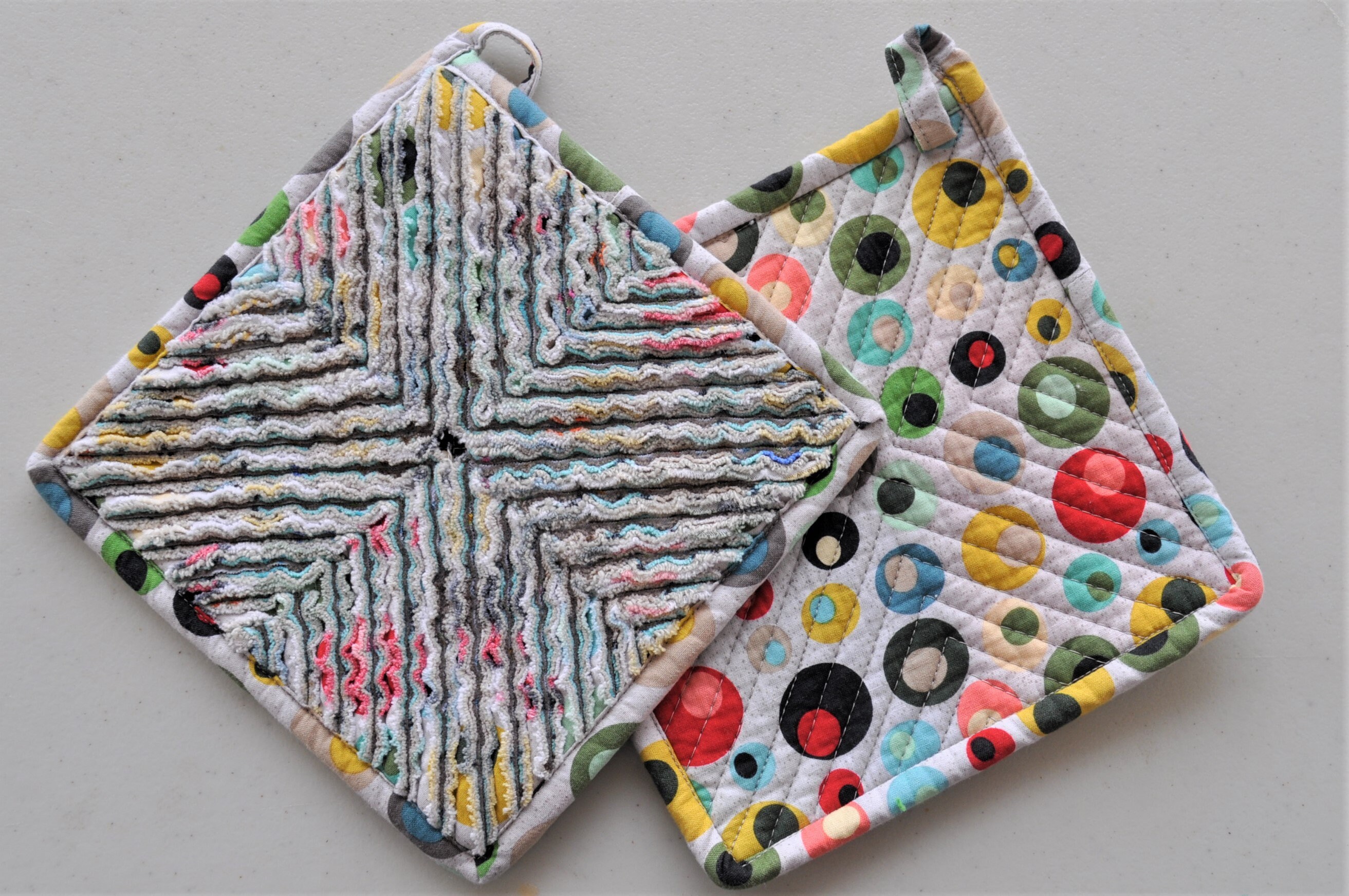 Set of Chenille Pot Holders, 2 Chenille Hot Pads, Base Color Gray - Etsy