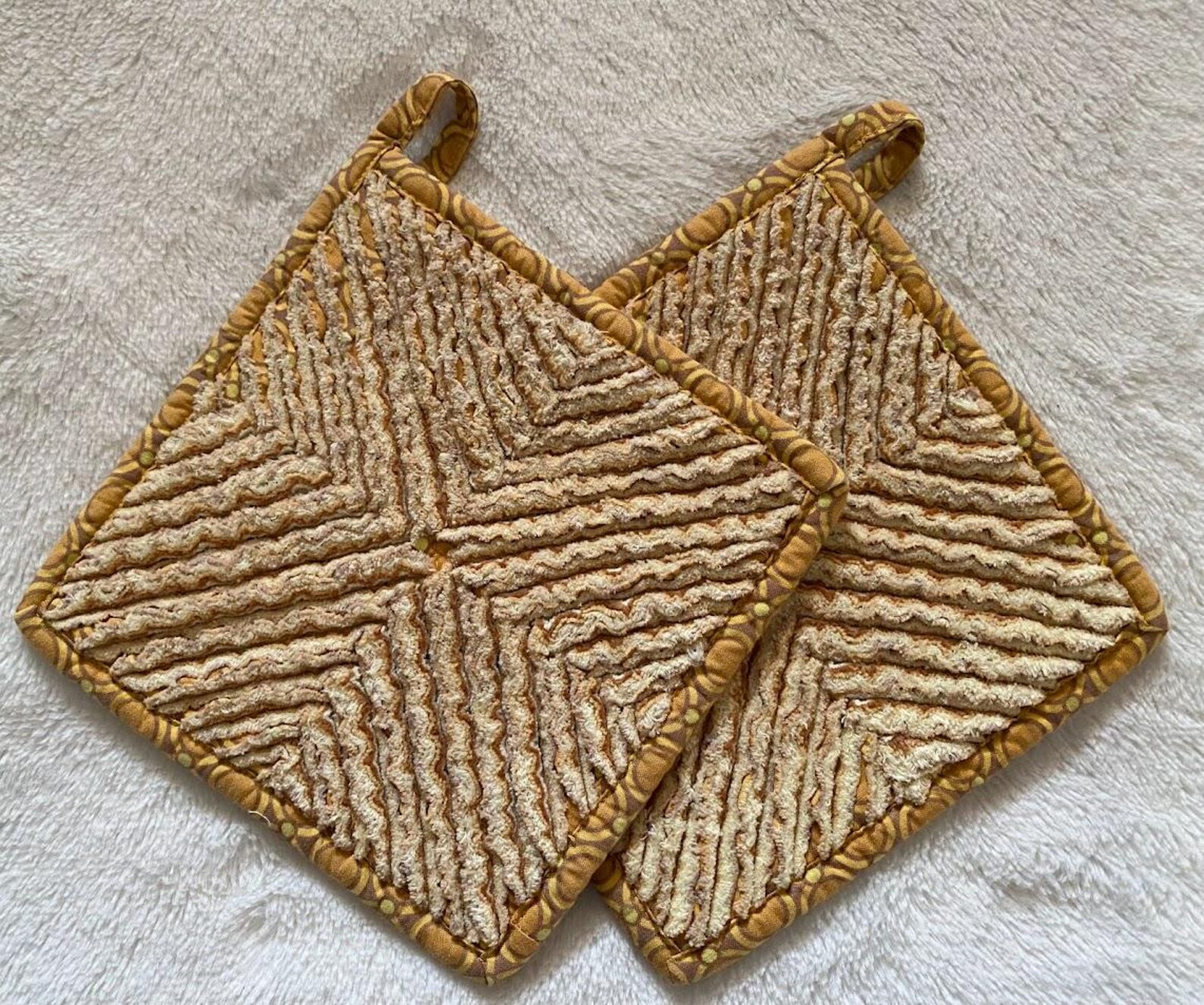 Set of Mustard Yellow Chenille Hot Pads/pot Holders - Etsy
