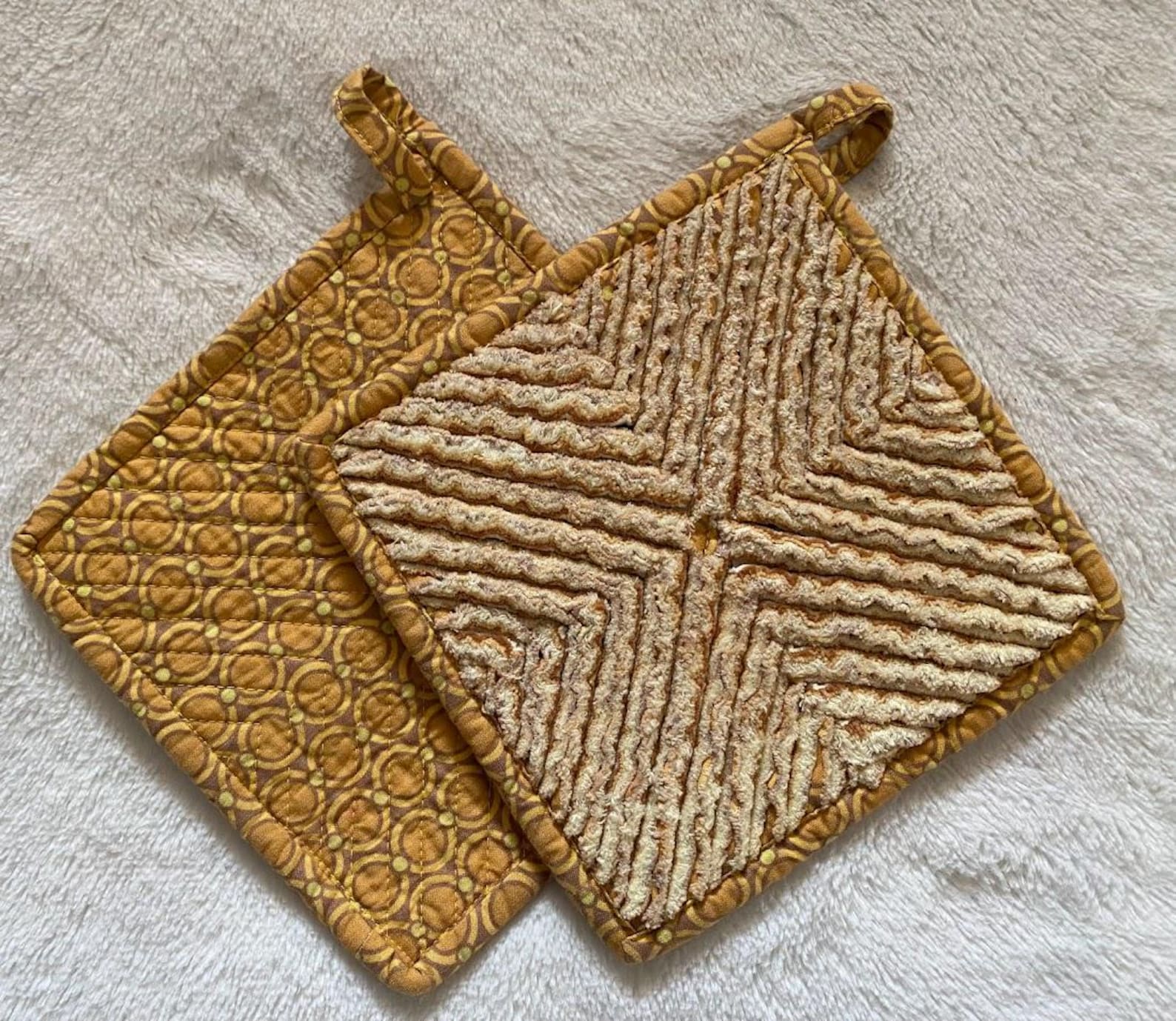 Set of Mustard Yellow Chenille Hot Pads/pot Holders - Etsy