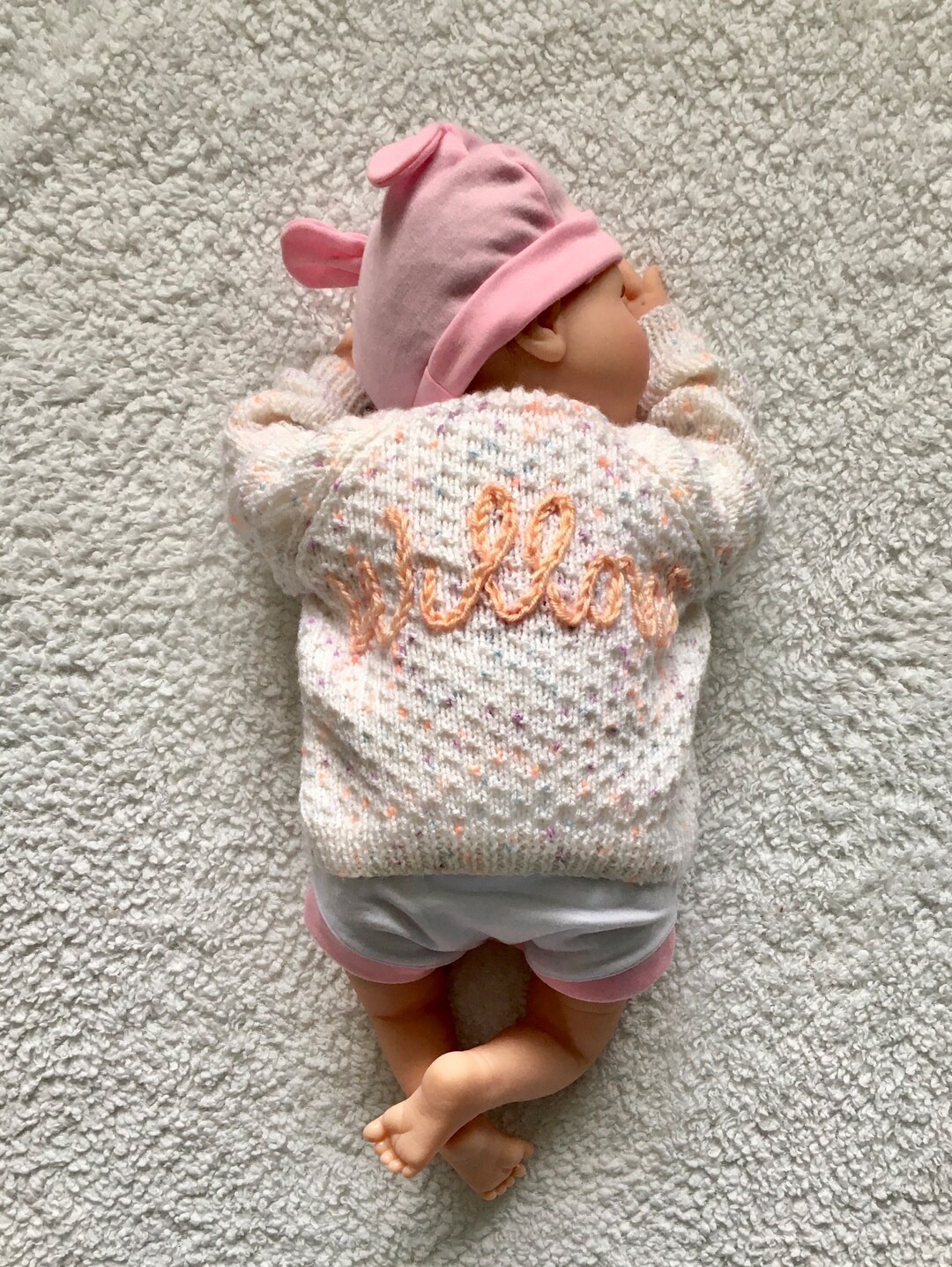 Knitted Personalised Baby Name Cardigan-hand Embroidered Baby Gift ...