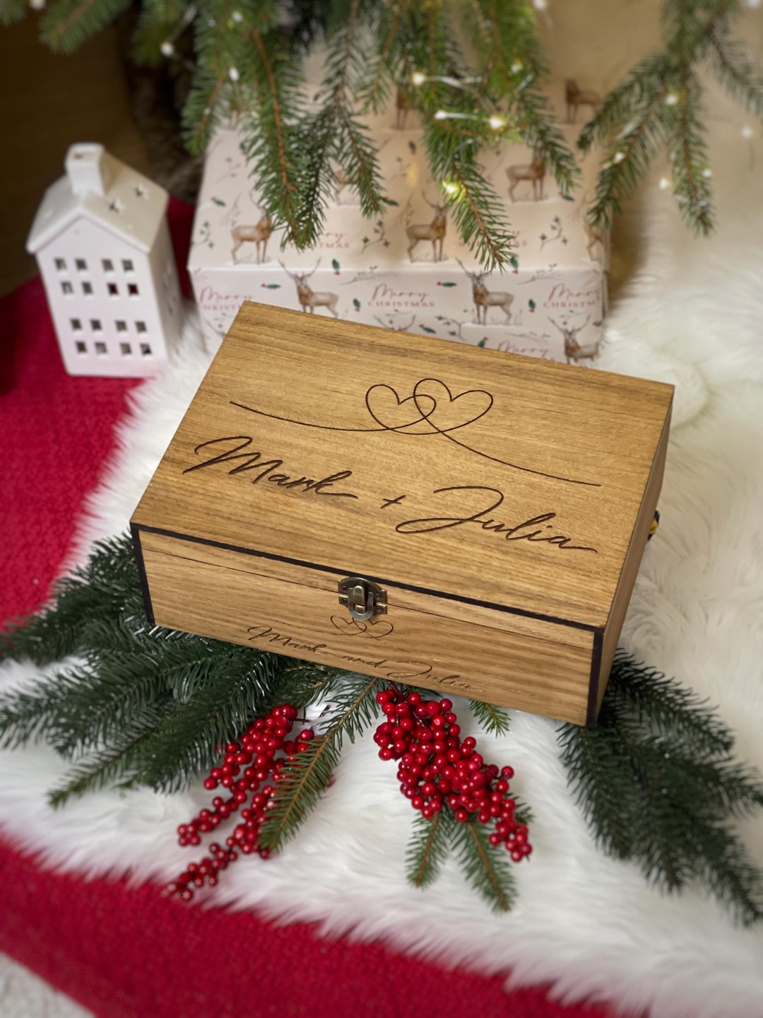 Personalized Memory Wooden Keepsake Stash Lock Box Christmas Gift for ...