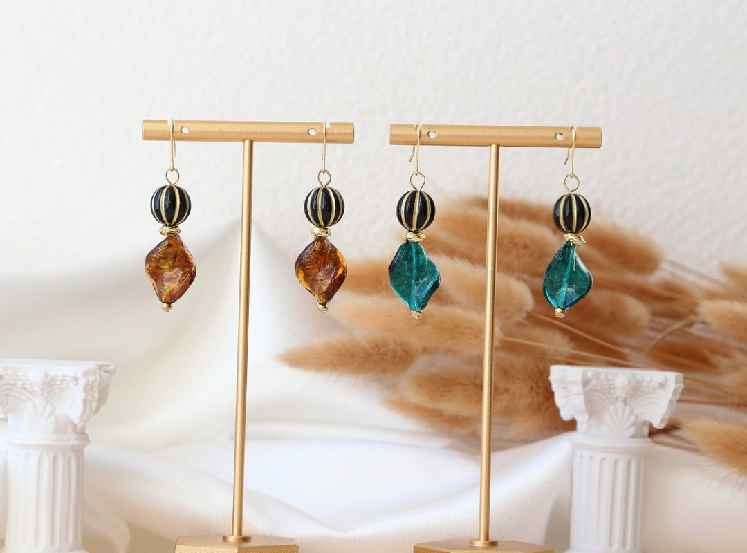 Retro Twisted Glass Beaded Elegant Earrings - Retro 80s 90s Earrings ...