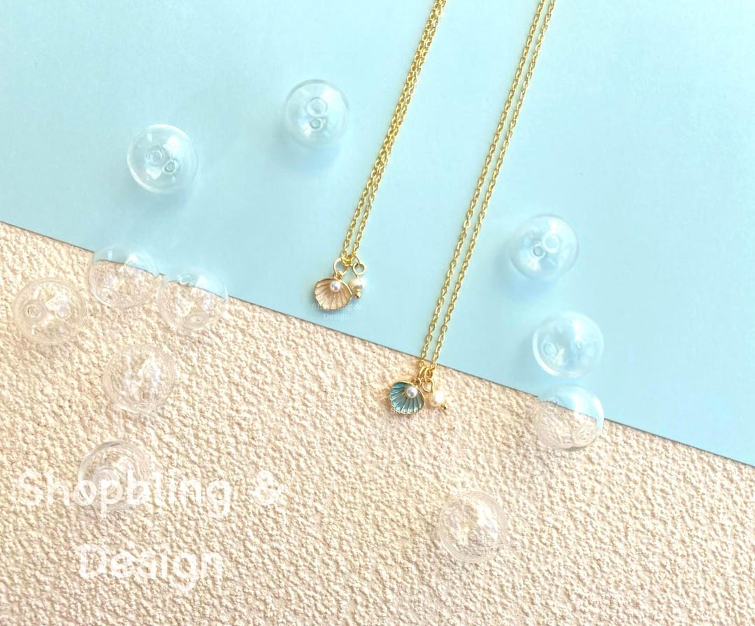 Tiny Seashell and Pearl Necklace: 18K Gold Plated Enamel Dainty Clam ...