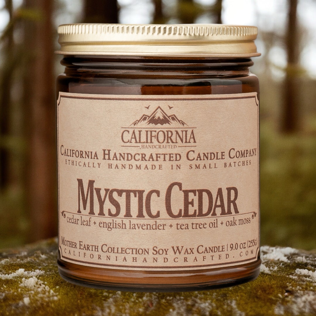 Mystic Cedar Scented Soy Wax Amber Jar Candle 9 Oz Amber Glass Jar Eco ...