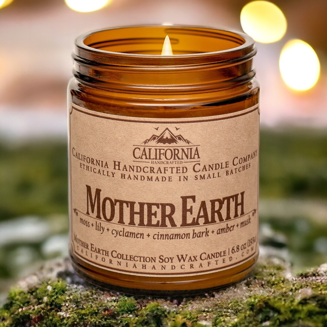 California Handcrafted Mother Earth Scented Candle Soy Wax 9 Oz Amber ...