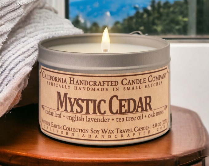 Mystic Cedar Soy Wax Travel Candle | Cedar Leaf + English Lavender ...