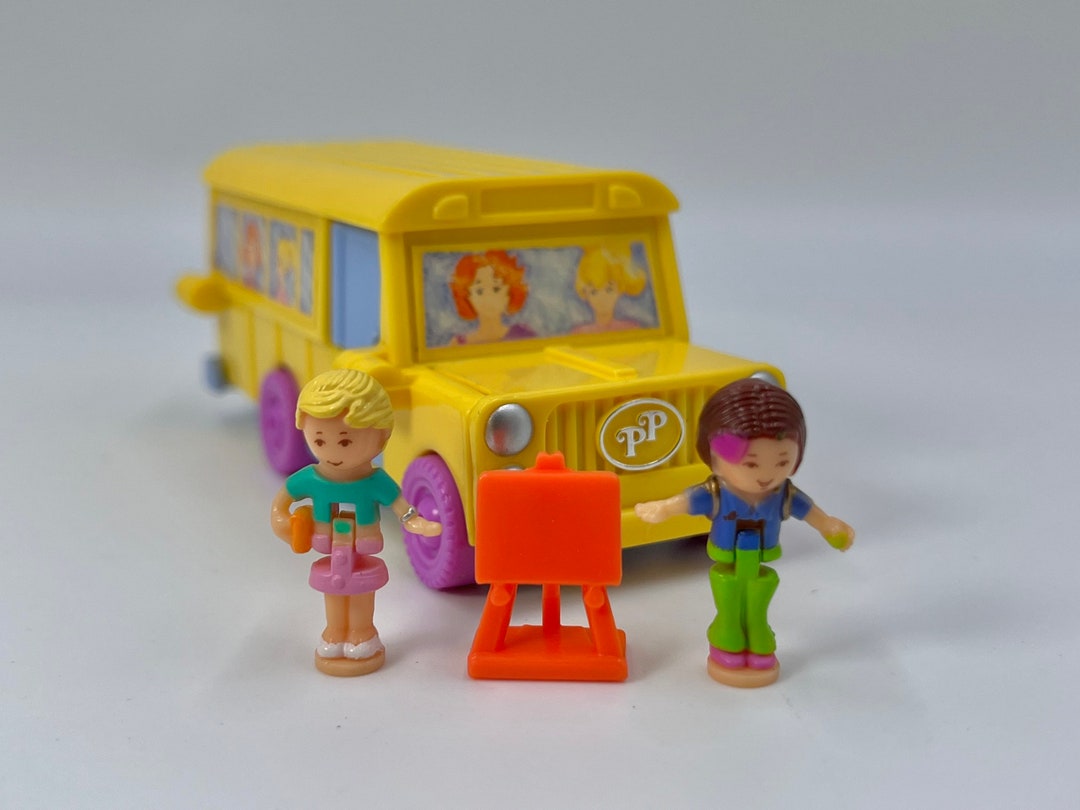 Rare 1996 Polly Pocket Classroom on the Go - Complete School Bus Easel ...