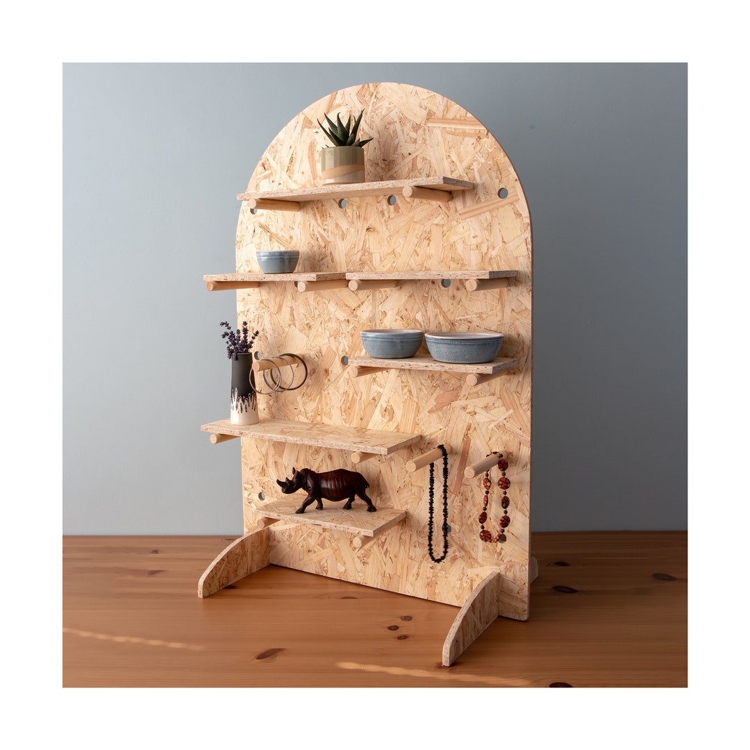Table Top OSB Pegboard With a Curved Top, Includes Feet, Shelving and ...