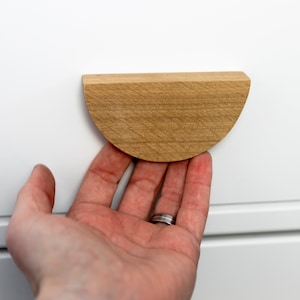 Solid Oak Half Moon Handle, One Semi Circular Door Knob for Kitchen and Bedroom Furniture ...