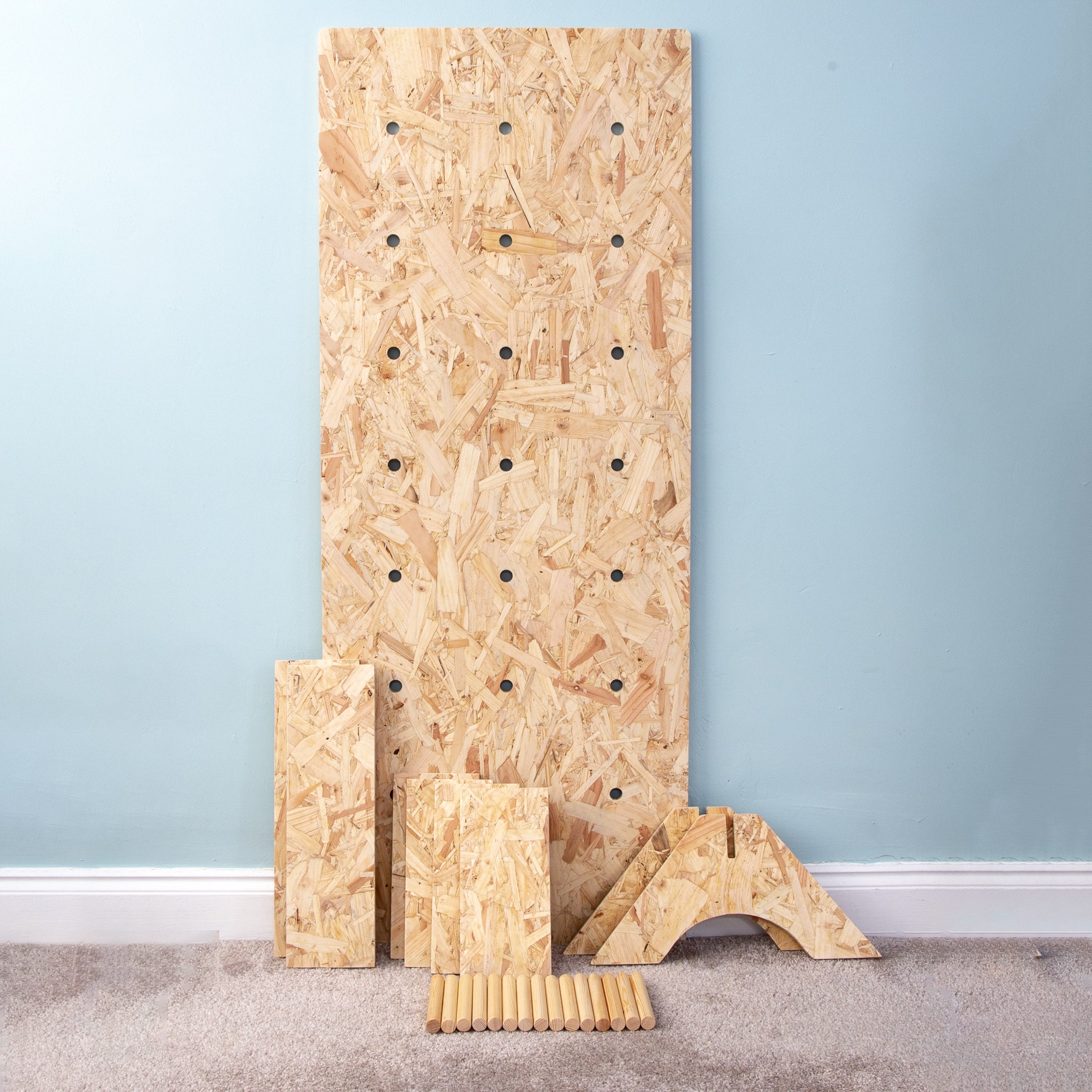 OSB Pegboard, Tall Free-standing With Feet, Includes Pegs and Shelves ...