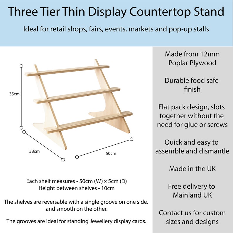 3 Tier Display Shelf Stands With Grooves for Cards and Jewellery - Etsy UK