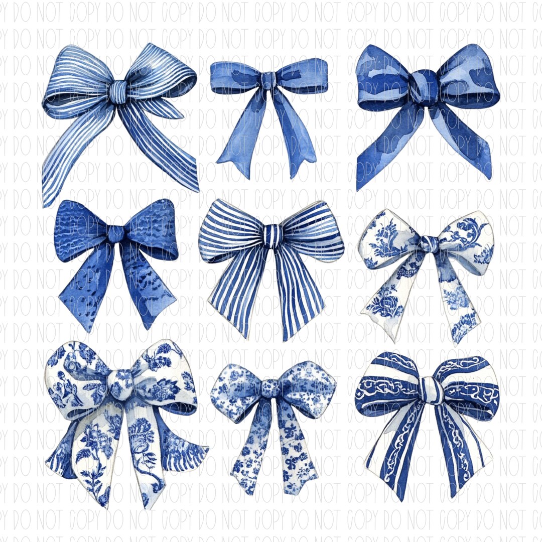 Chinoiserie Bow, Grandmillennial Coquette Bow, Blue White Bows, Bridal ...