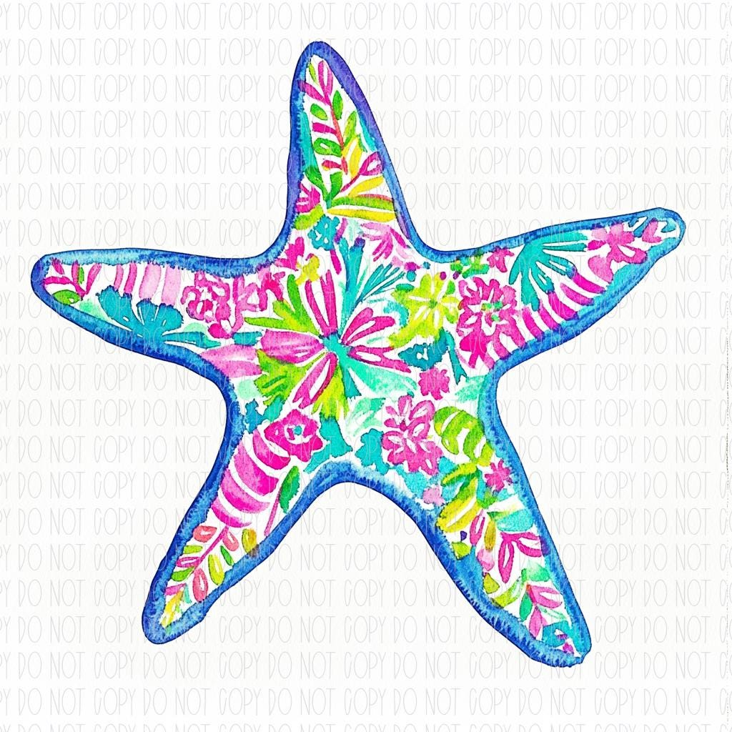 Preppy Starfish, Floral Starfish, Beach Vibes, Colorful Starfish ...