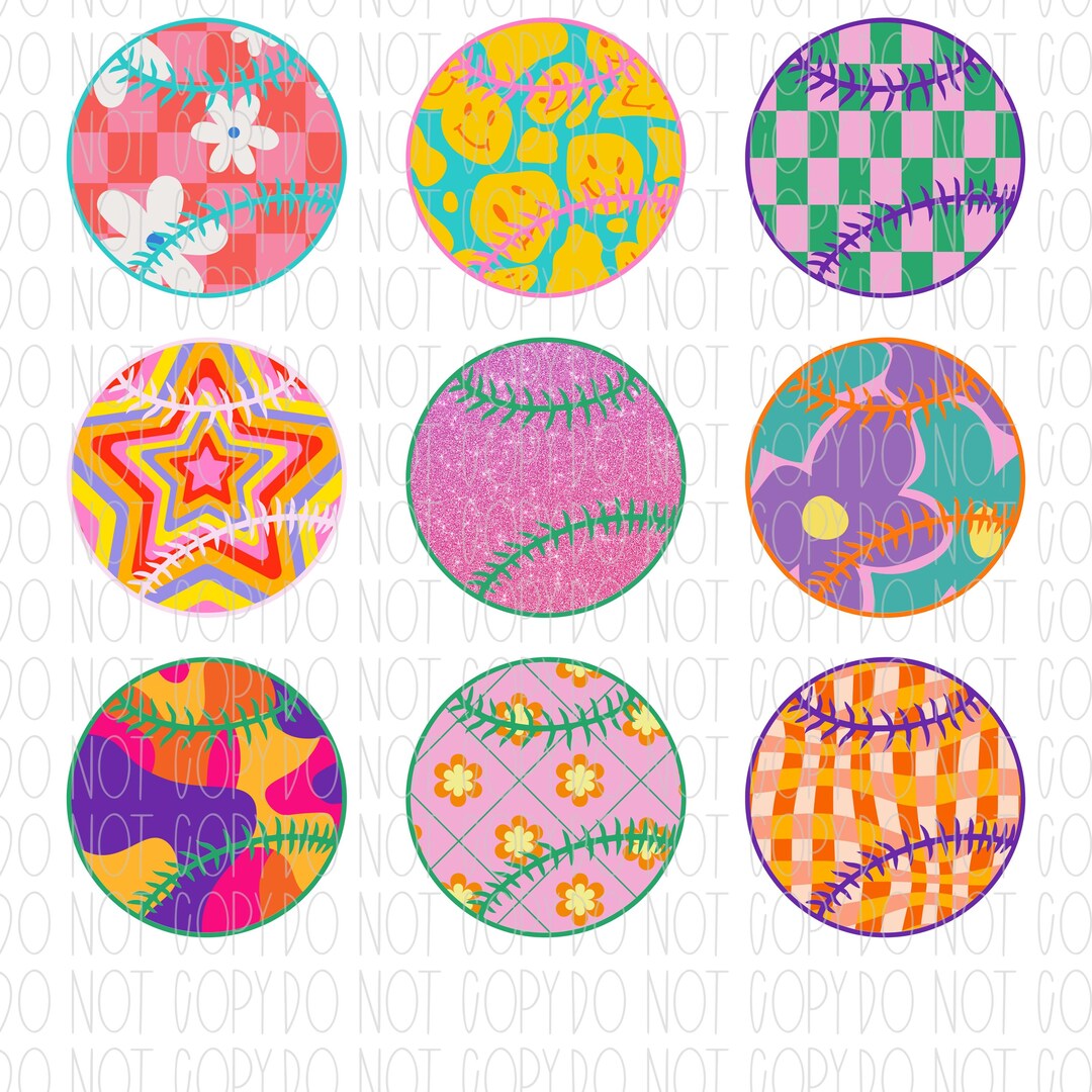 Funky Retro Softball, Colorful Softball, Funky Retro Baseball, Colorful ...