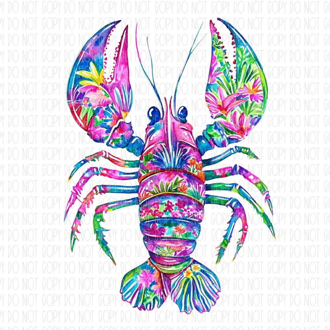Preppy Lobster, Floral Lobster, Beach, Colorful Watercolor Lobster ...