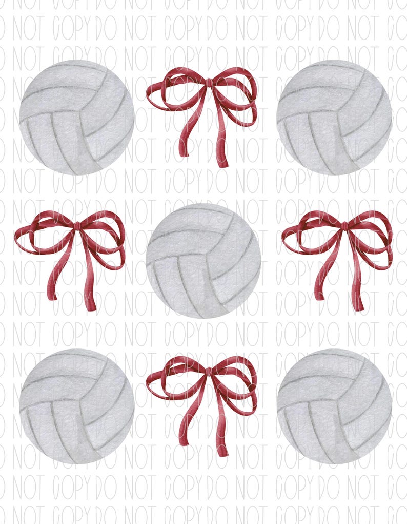 Volleyball Coquette Collage, Watercolor Bow Volleyball, Maroon, Preppy ...