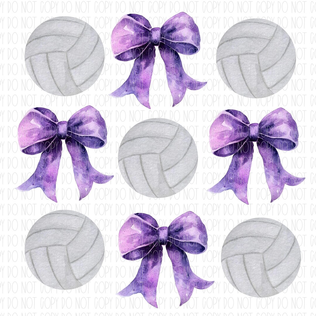 Volleyball Coquette Collage, Purple, Watercolor Bow Volleyball, Preppy ...