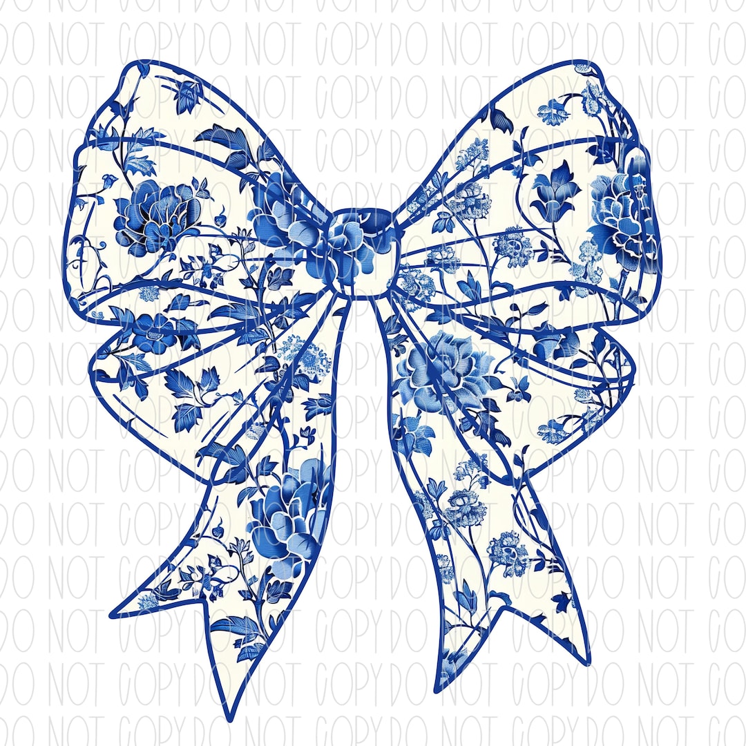 Chinoiserie Bow, Grandmillennial Coquette Bow, Blue White Bow, Bridal ...