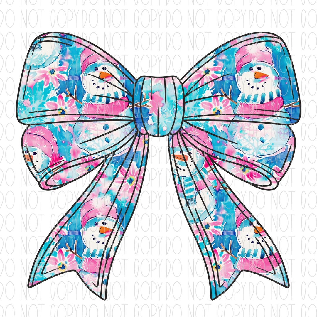 Christmas Bow, Watercolor Snowman, Girly Preppy Christmas Coquette Bow ...