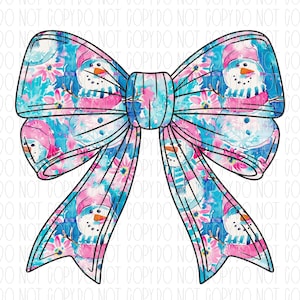 Christmas Bow, Watercolor Snowman, Girly Preppy Christmas Coquette Bow ...