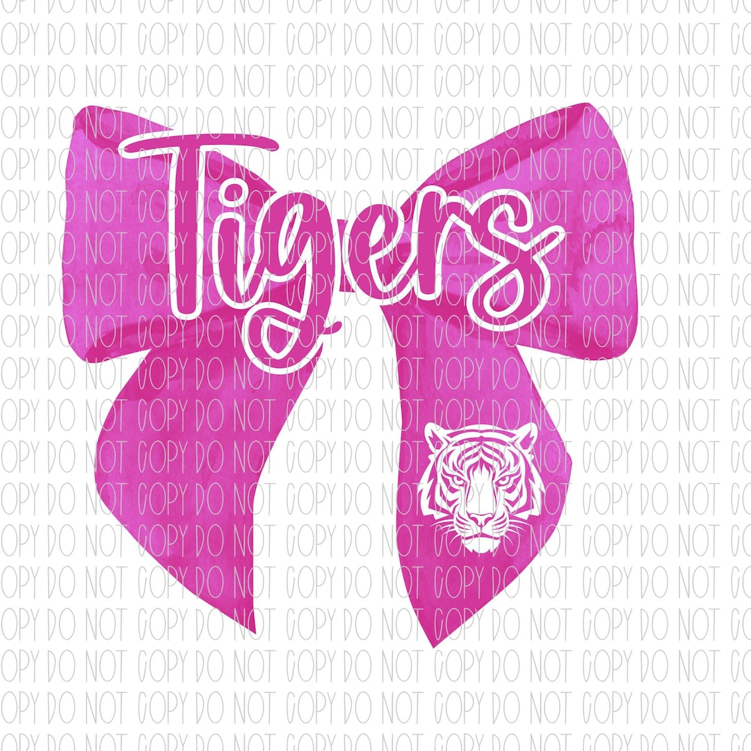 Tigers Pink Mascot, Hot Pink Coquette Bow, Watercolor, Preppy, Png ...
