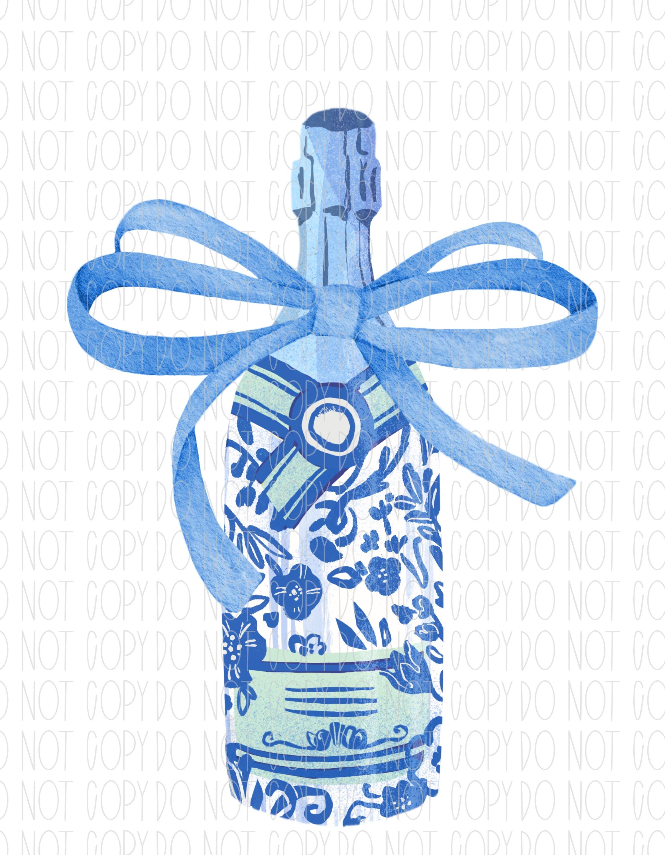 Blue Watercolor Coquette Champagne Bottle, Grandmillennial Coquette ...