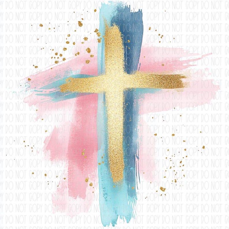 Watercolor Gold Cross, Gold Pink Aqua, Brushstroke Cross, Trendy Cross ...