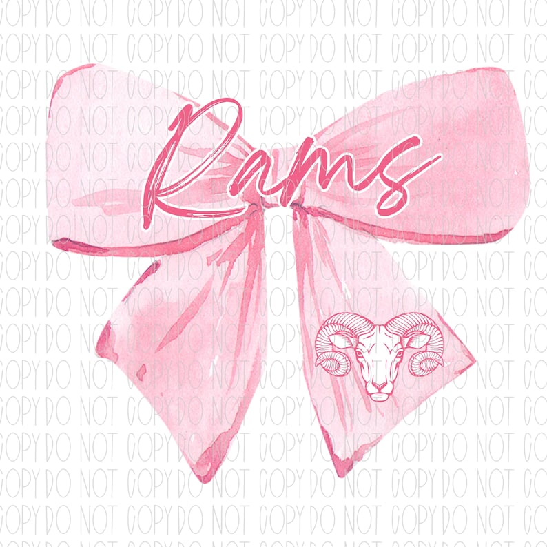 Rams Pink Mascot, Pink Coquette Bow, Watercolor, Preppy, Sublimation ...