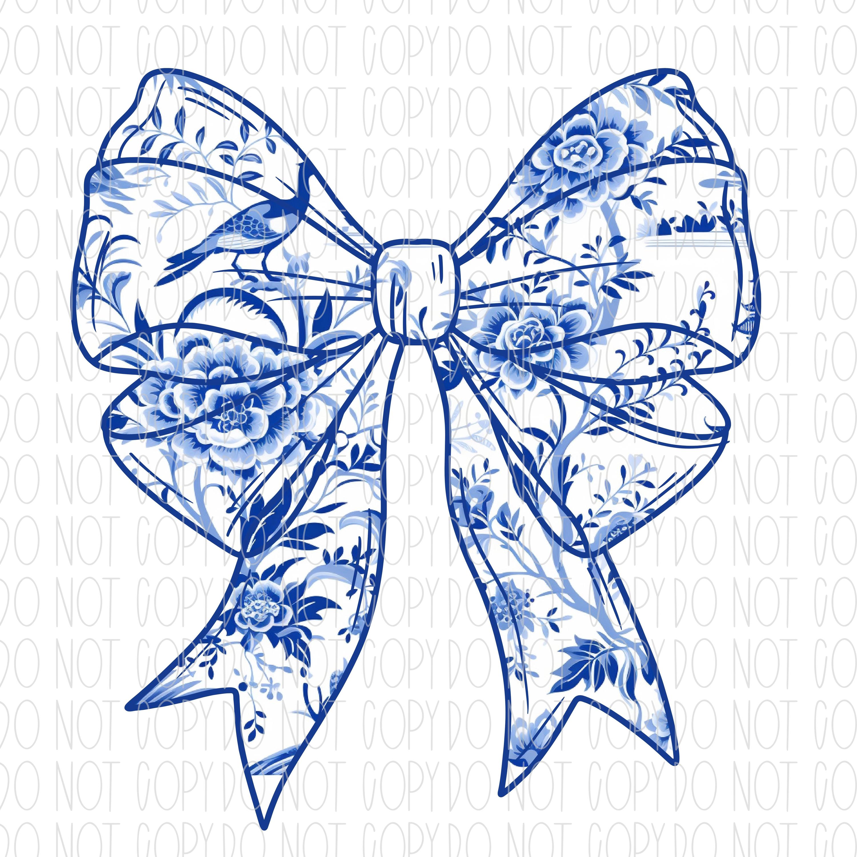 Chinoiserie Bow, Grandmillennial Coquette Bow, Blue White Bow, Bridal ...
