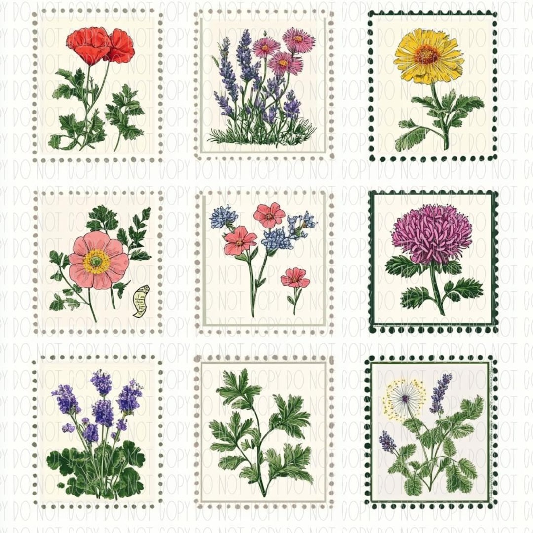 Flower Postage Stamps, Floral Stamps, Retro Boho Flower, Vintage ...