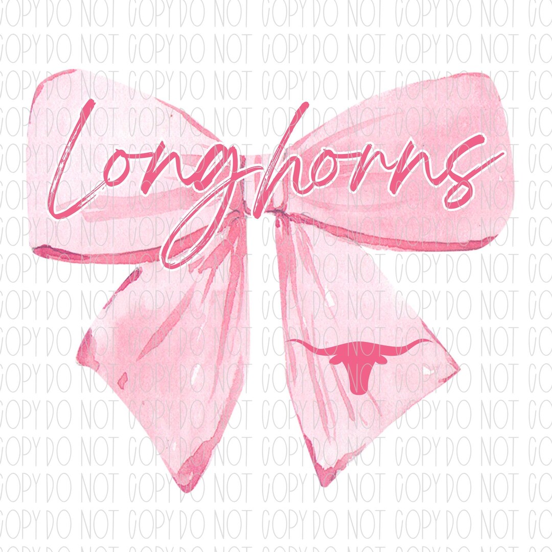 Longhorns Pink Mascot, Pink Coquette Bow, Watercolor, Preppy, Png ...