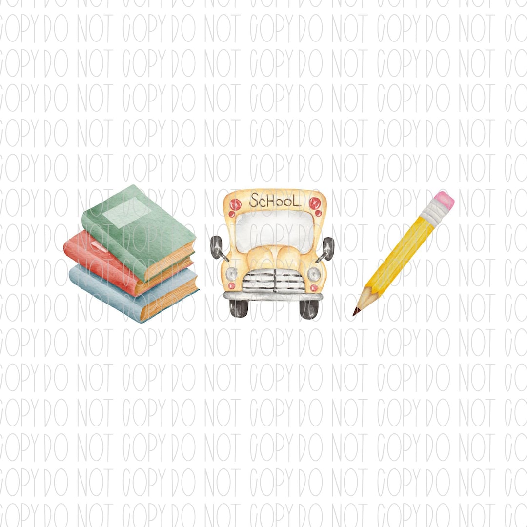 Back to School, Books, Bus, Pencil, Preppy, Boy School, Watercolor ...