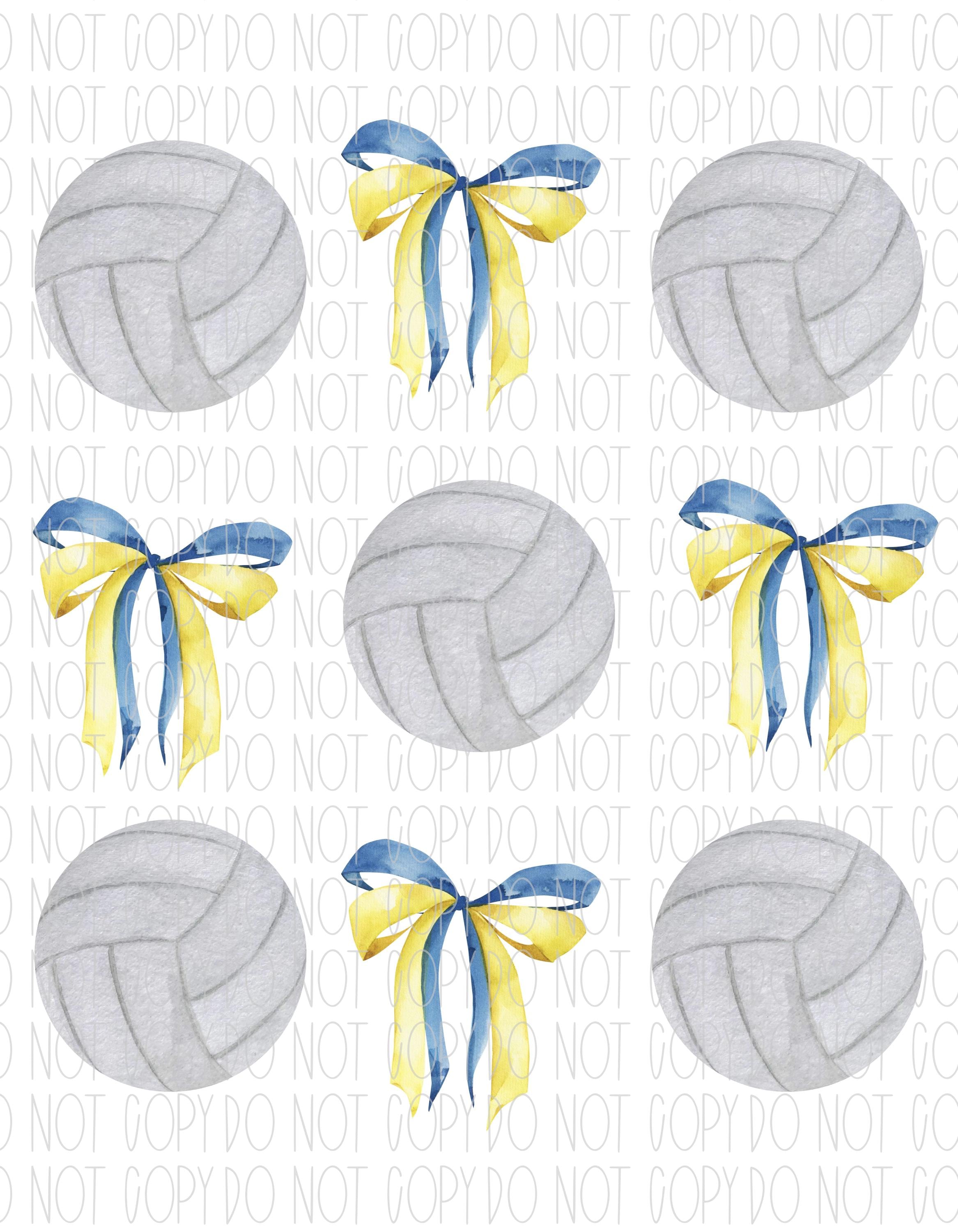 Volleyball Coquette, Volleyball Collage, Watercolor Bows, Blue and ...