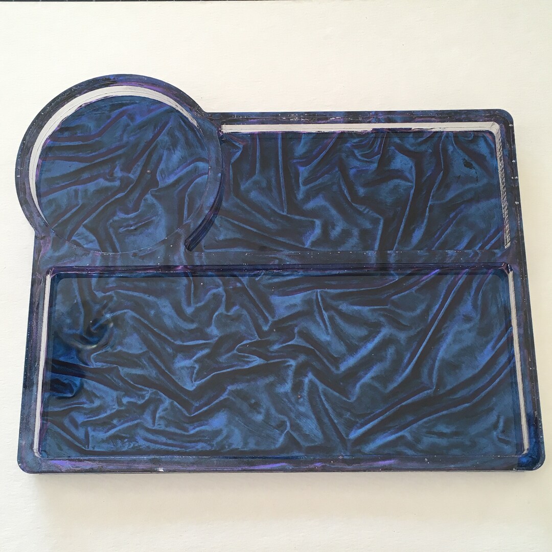 Blue Velvet Organizer Tray - Cast Resin Tray - Dark Blue Faux Fabric ...