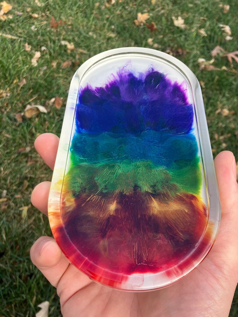 Rainbow Pride Trinket Tray - 3.75" X 7" Cast Resin Tray - Alcohol Inks ...