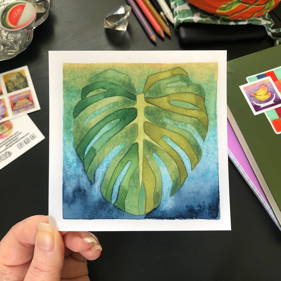 Monstera Leaf - 4.75” X 4.75” Square Print, Art Card, Wall Decor or ...