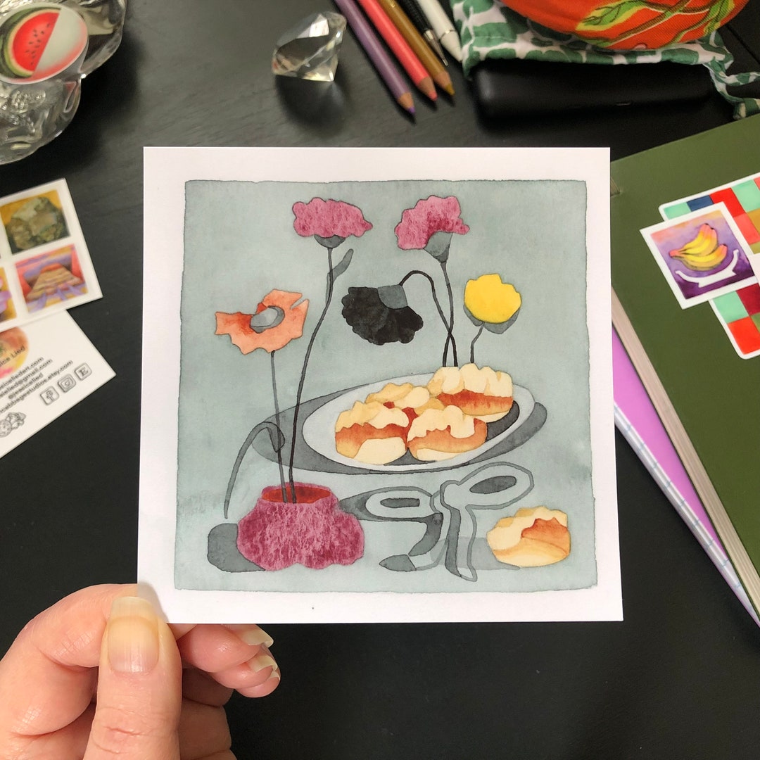 Pastry Still Life - 4.75” X 4.75” Square Print, Art Card, Wall Decor or ...