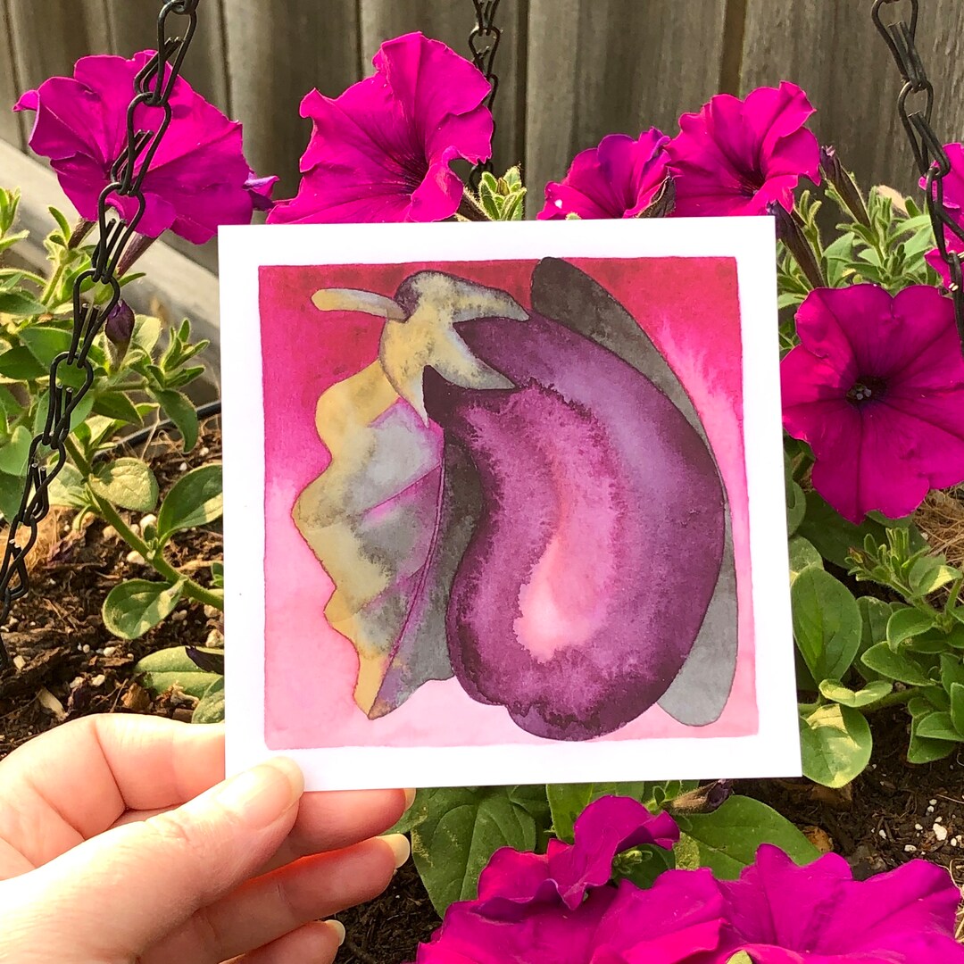 Eggplant - 4.75” X 4.75” Square Print, Art Card, Wall Decor or Postcard ...