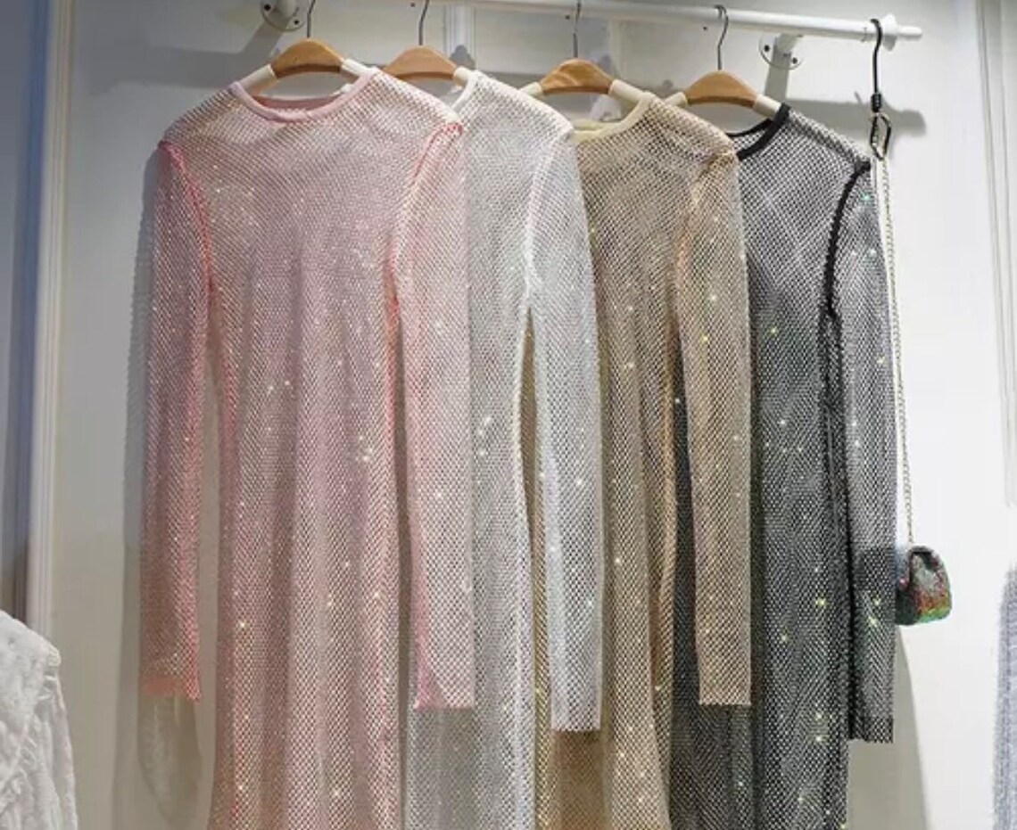 Rhinestone Fishnet Dress - Etsy