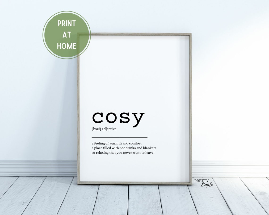 Cosy Definition Wall Art Printable Quote Art Instant Download | Etsy