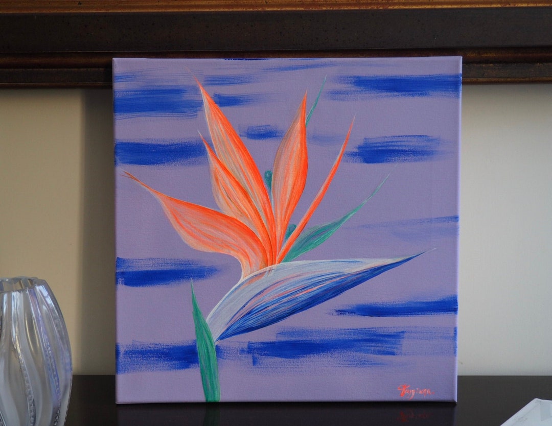 Flower of Paradise Original Art, Painting on Canvas, Gift, Minimal Art ...
