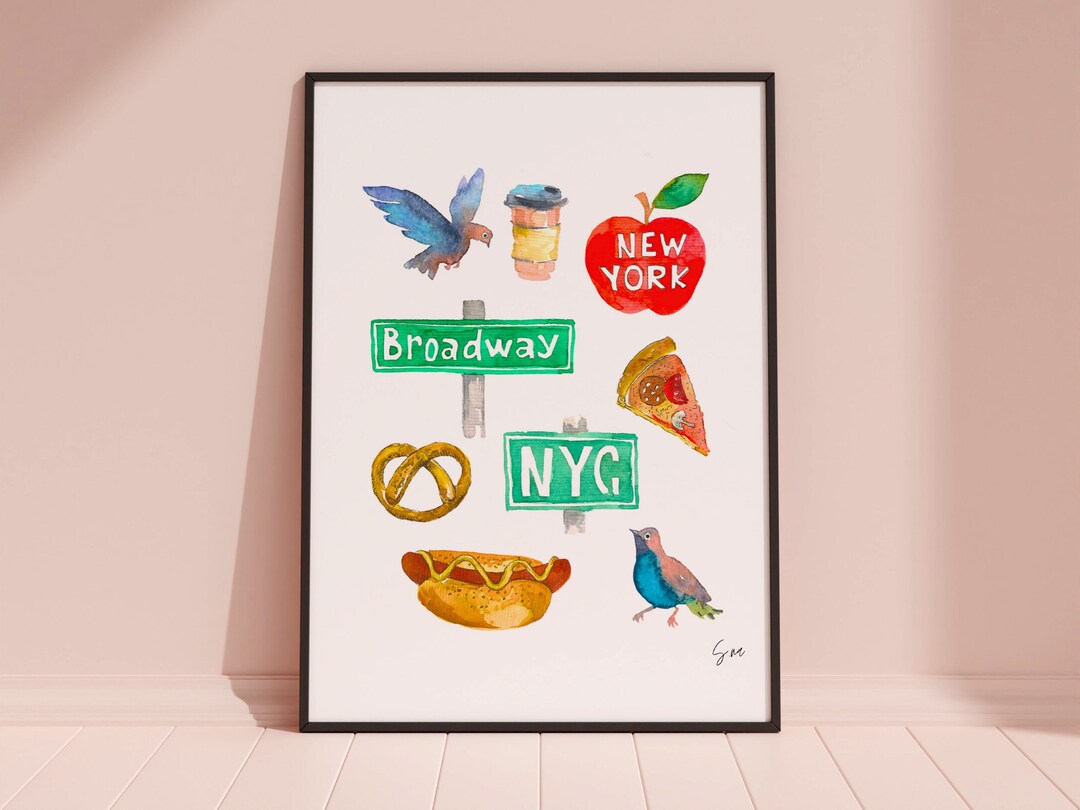 New York City Symbols Art Print NYC Wall Decor Central Park - Etsy