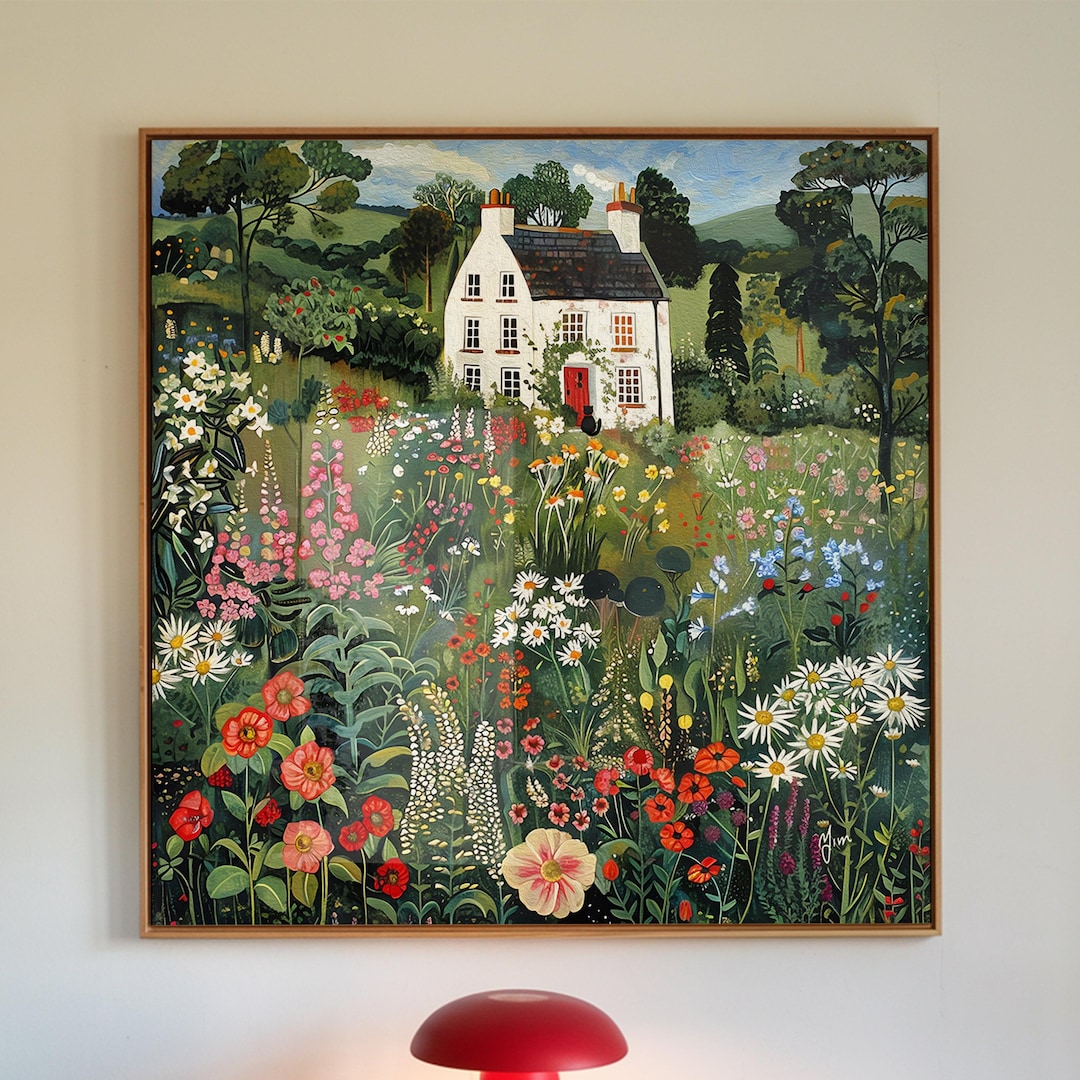 Black Cat Cottage Garden Art Print Floral Pathway Countryside House ...