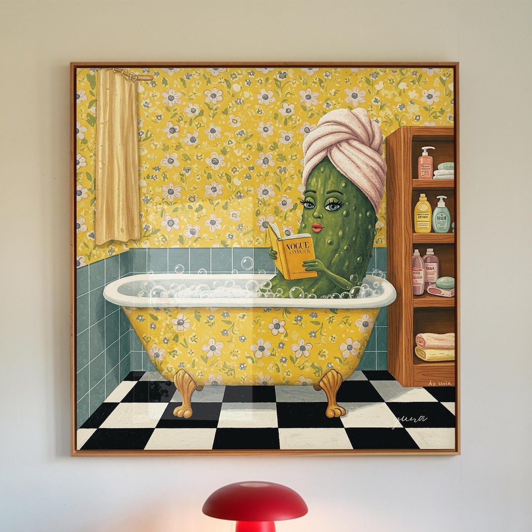 Cucumber Pickle Bathroom Poster Gauche Whimsical Art Print Quirky ...