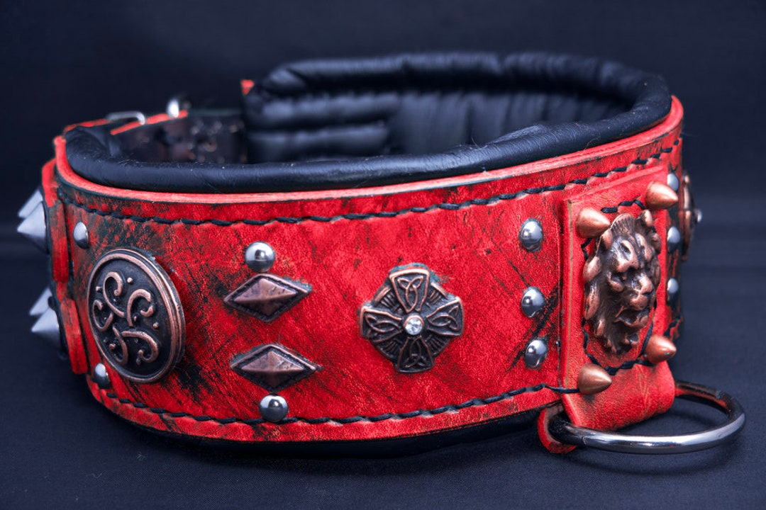 Handmade Red Leather Dog Collar: Roman Style Corso Collar - Etsy
