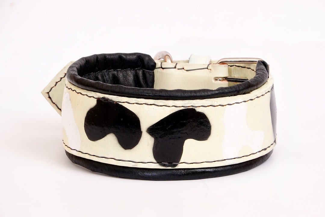 Leather Dog Collar: White Cow Pattern, Soft Padded Design - Etsy