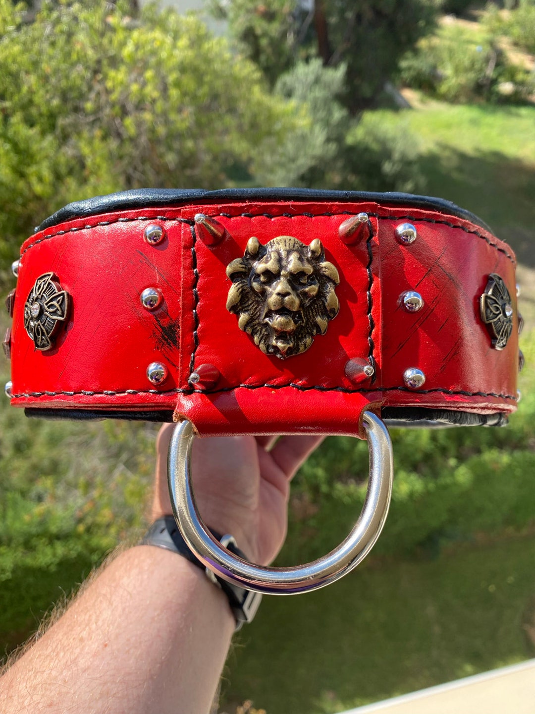 Red Leather Dog Collar: Handmade Heavy-duty Collar for Strong Breeds - Etsy
