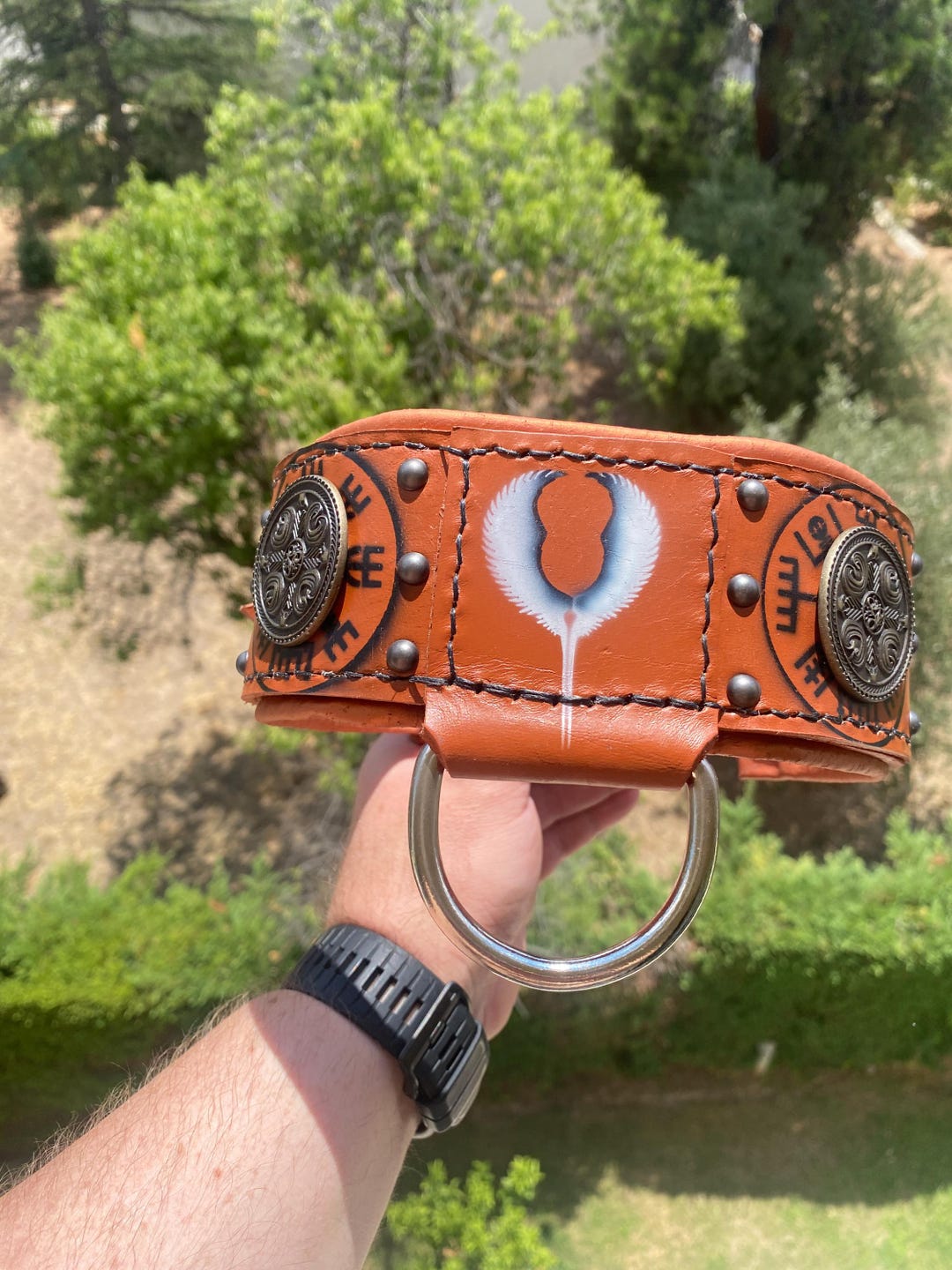 Nordic War Angel Leather Dog Collar: Copper Padding, Viking Runes ...